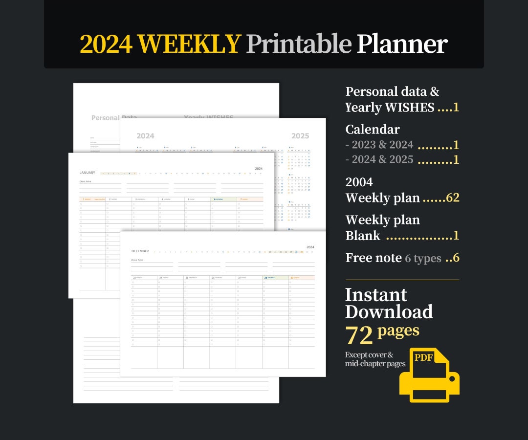 Weekly 2024 Dated & Blank Undated, Calendar, Free Note Printable ...