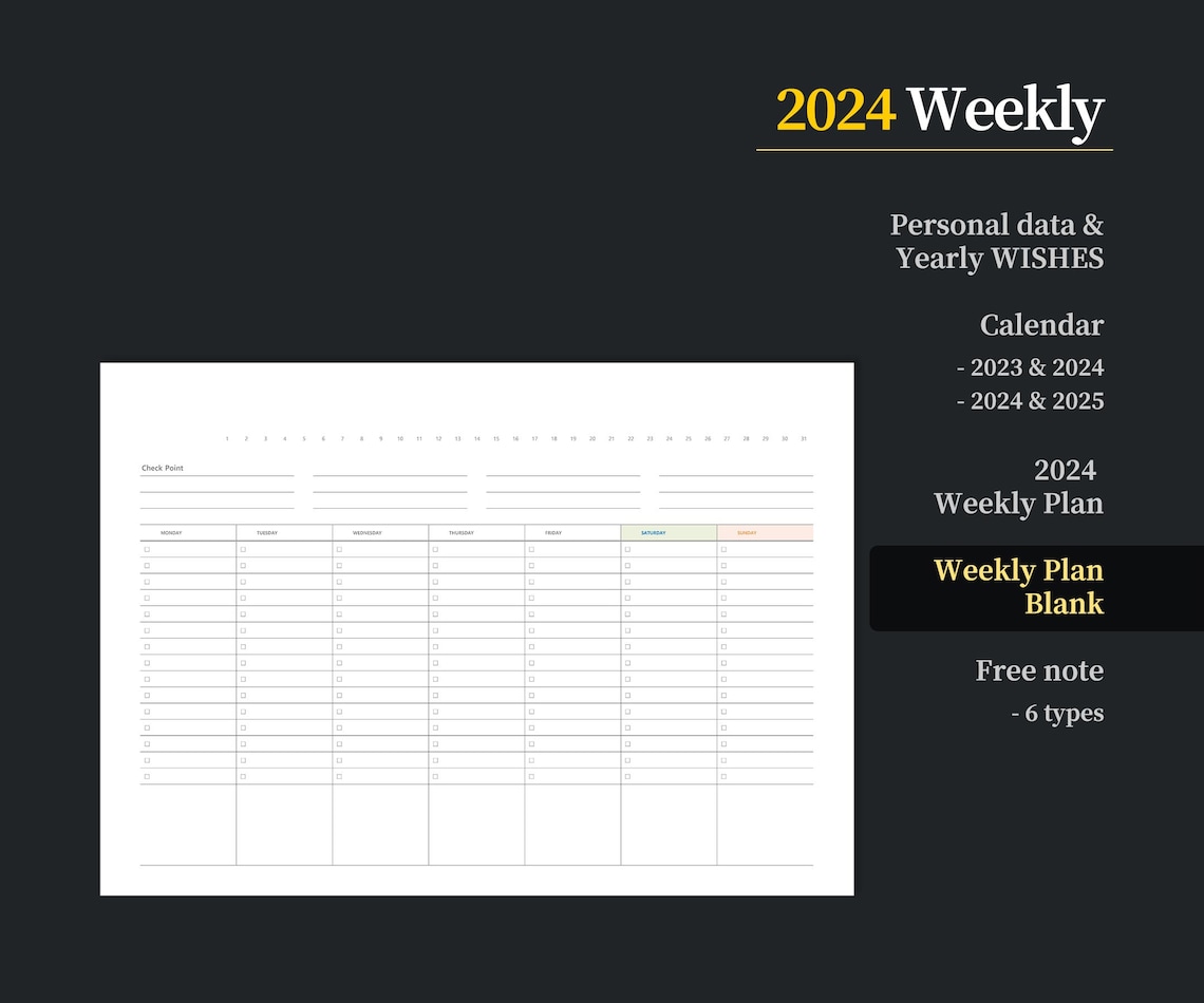 Weekly 2024 Dated & Blank Undated, Calendar, Free Note Printable ...