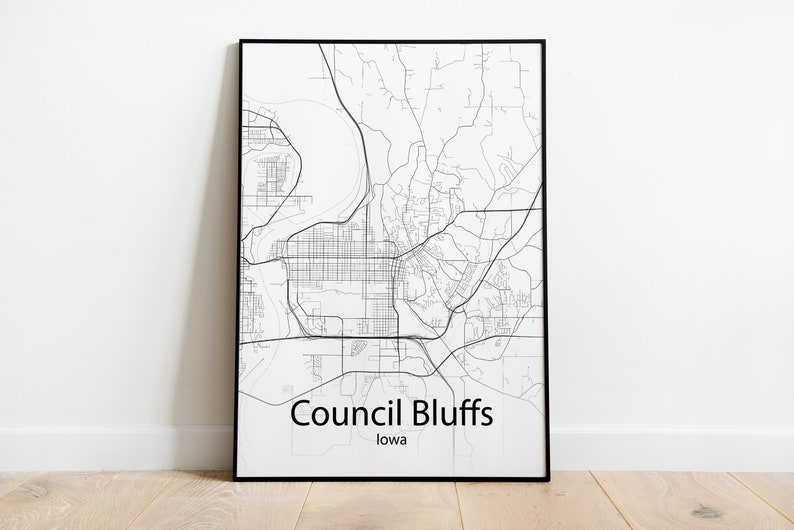 Council Bluffs Iowa Minimalist Map Print Minimalist Map of Council ...