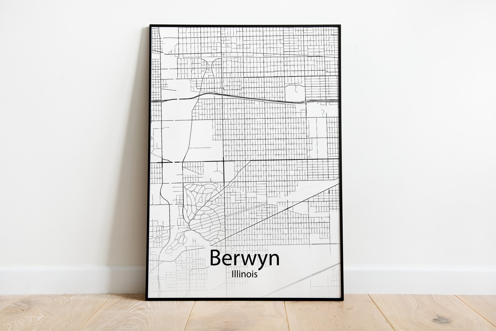 Berwyn Illinois Minimalist Map Print Minimalist Map of Berwyn Illinois ...