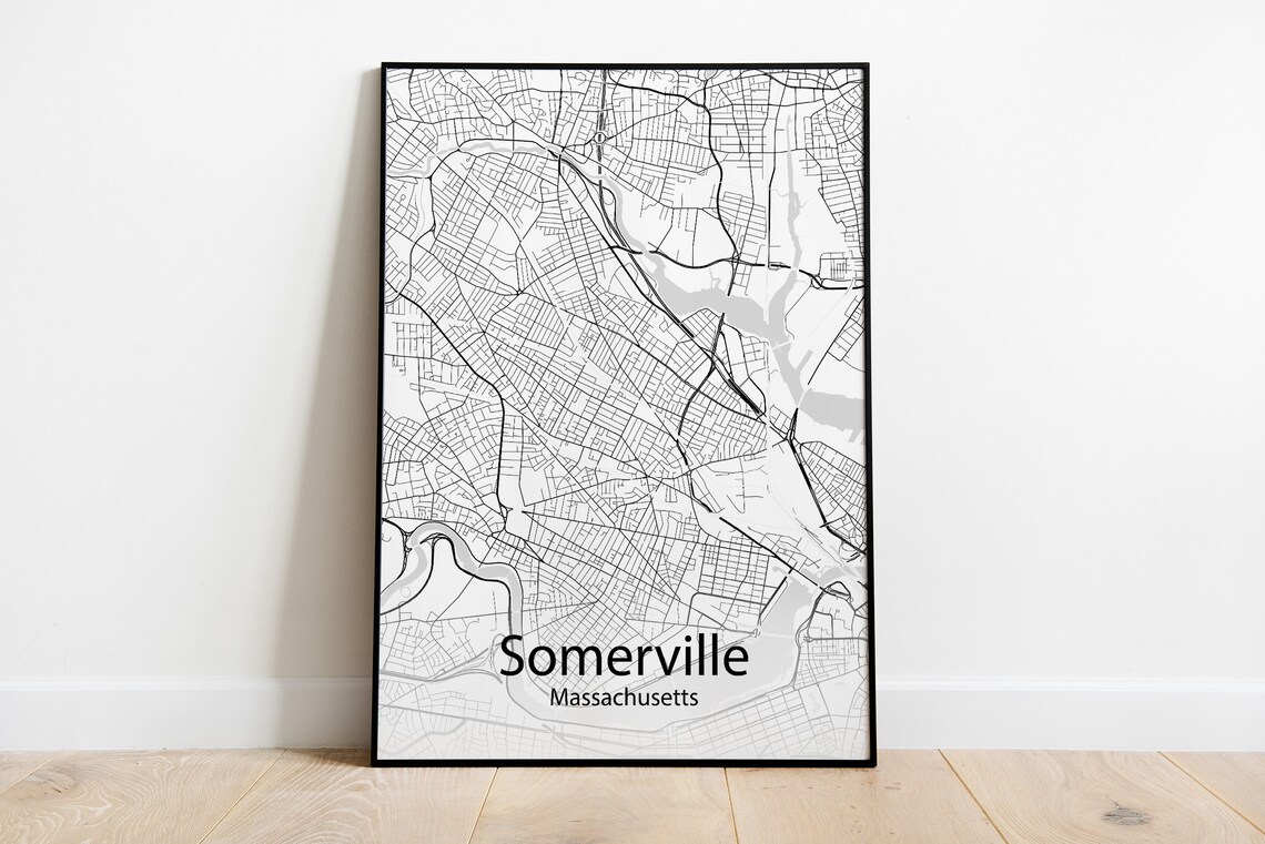 Somerville Massachusetts Minimalist Map Print - Minimalist Map of ...