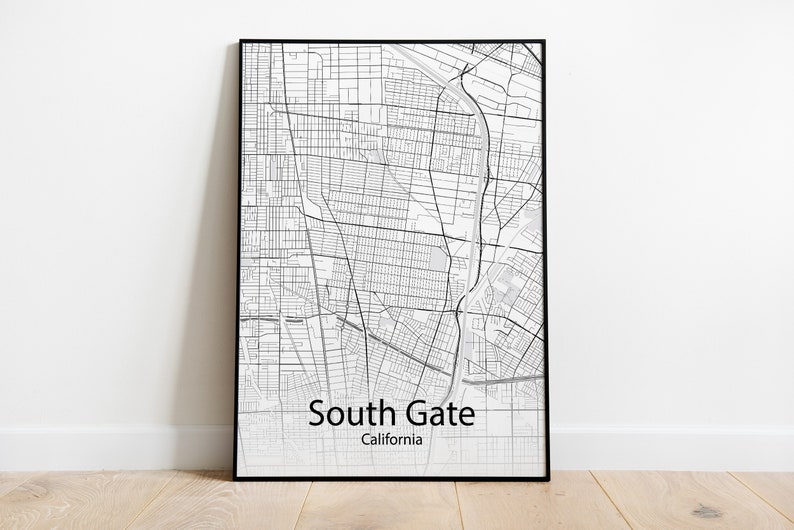 South Gate California Minimalist Map Print - Minimalist Map of South ...