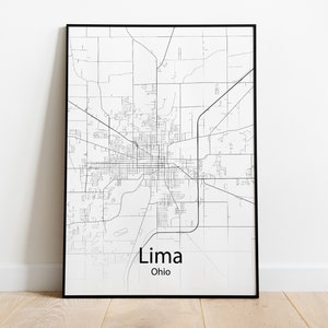Lima Ohio Minimalist Map Print Minimalist Map of Lima Ohio Poster Wall ...