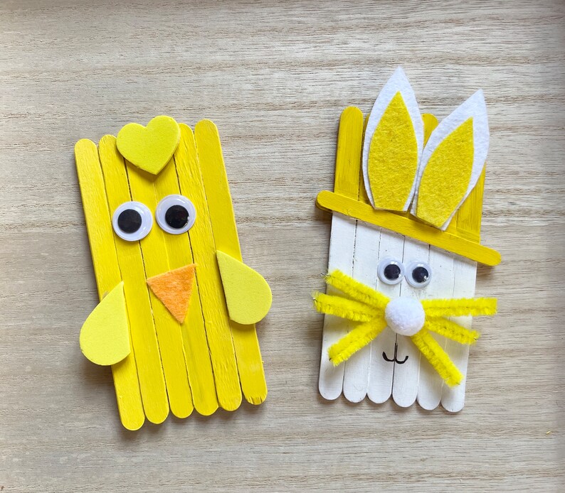 Easter Bunny & Chick Craft Stick Kit, Kids Paint Activity - Etsy