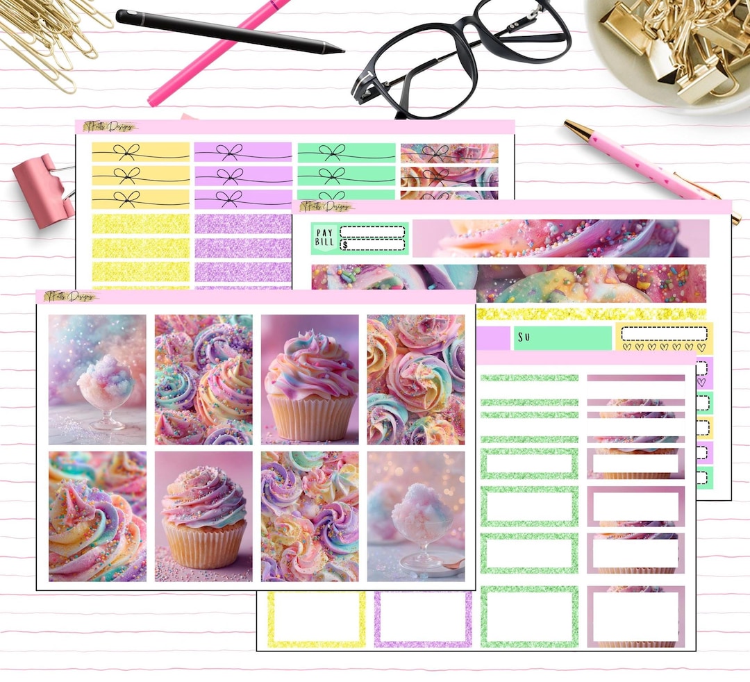 Candy Shop Weekly Planner Sticker Kit | Pastel Rainbow Cupcake Theme ...