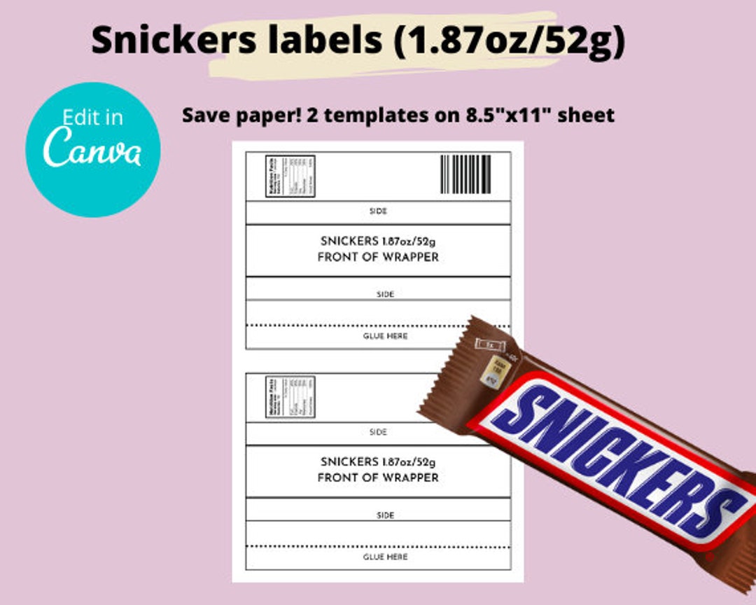 Blank Snickers Wrapper Template,custom Diy Snickers Label,personalized Party Favor,printable ...