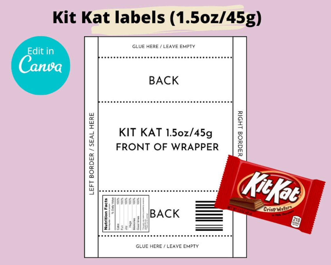 Blank Kit Kat Wrapper Templatecustom Diy Kit Kat - Etsy Canada