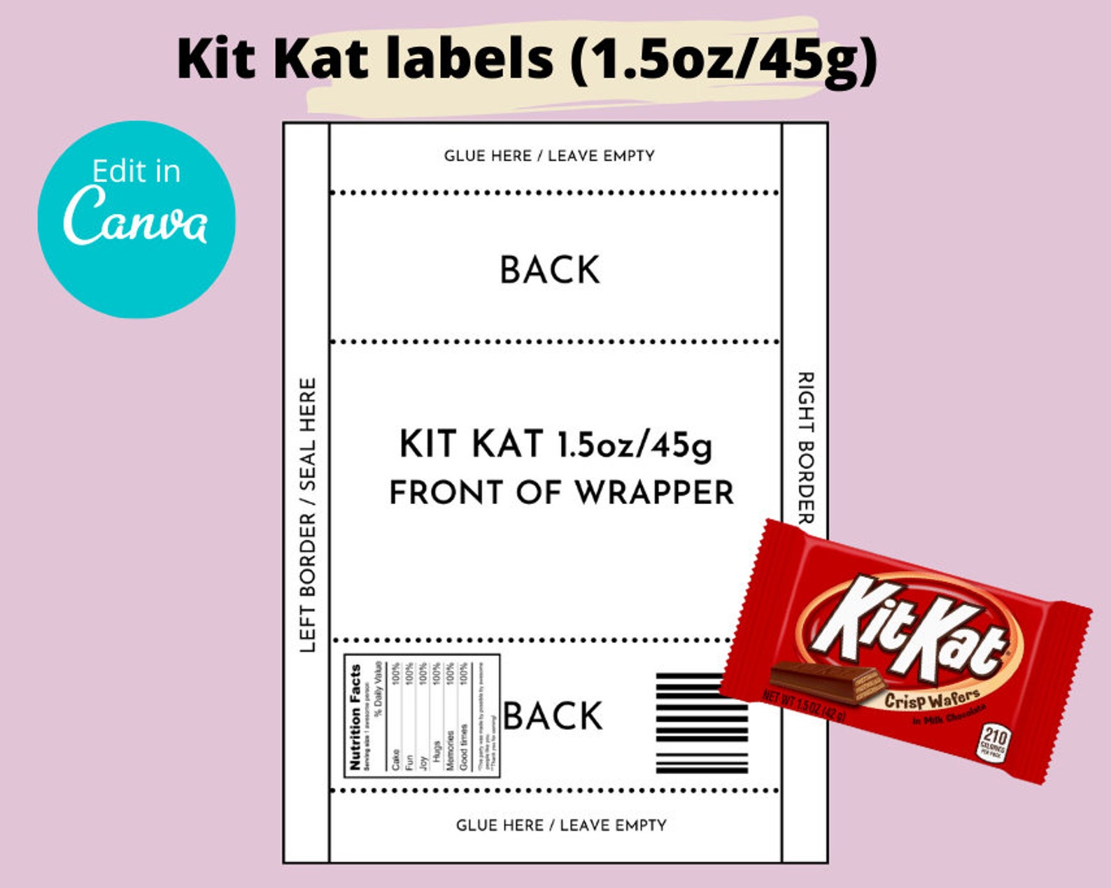 Blank Kit Kat Wrapper Templatecustom Diy Kit Kat - Etsy Canada