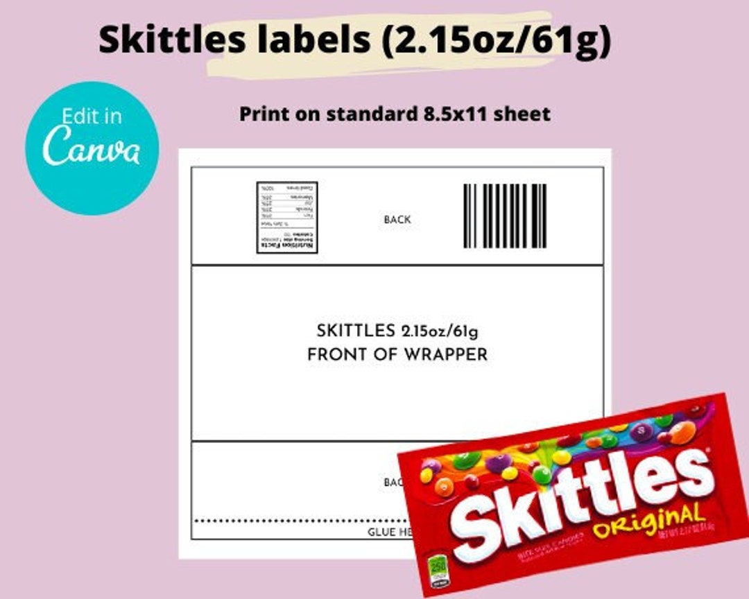 Blank Skittles Wrapper Template,custom Diy Skittles Label,personalized ...
