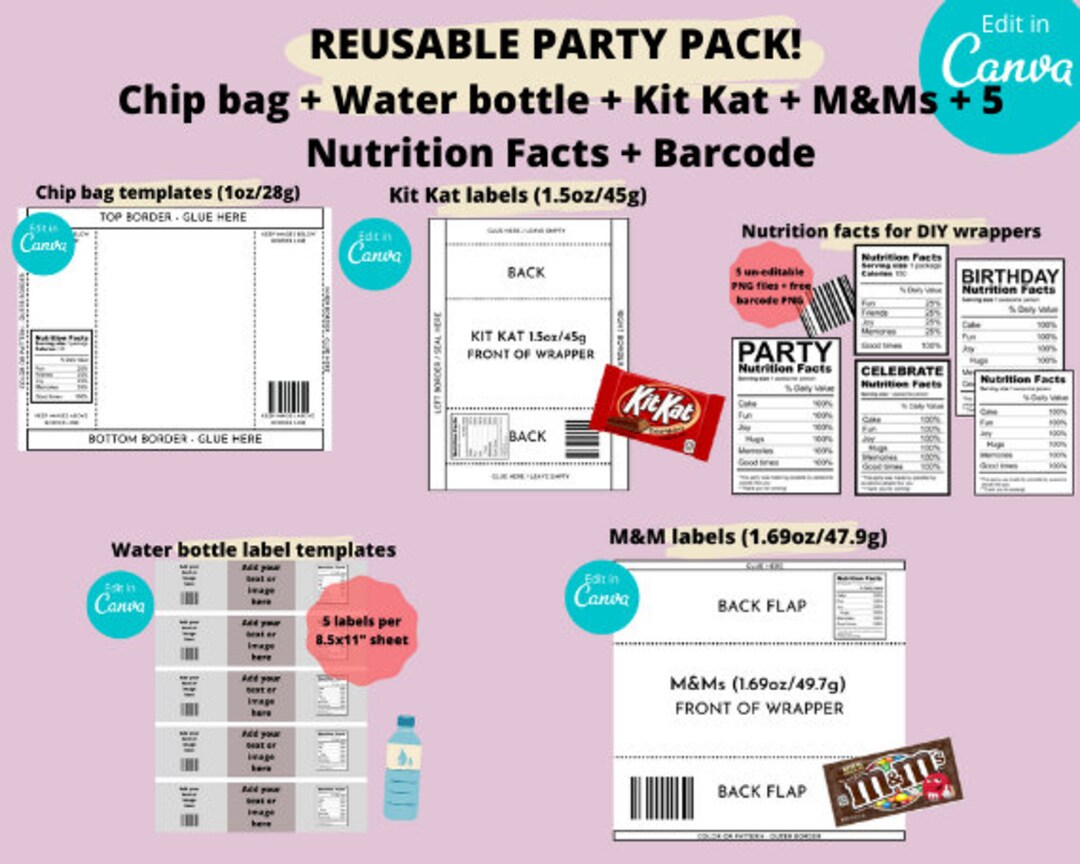 Jumbo Party Template Bundlecustom Chip Bag Templatewater - Etsy Australia