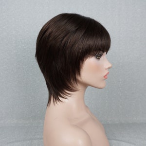 Mocha Hair Shag Human Hair Wigs for Women Non Synthetic Wigs With Bangs ...