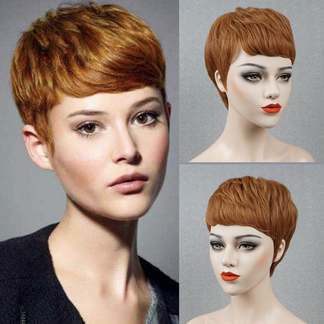 Strawberry Blonde Pixie Cut Short Hair Wigs 100% Human Hair 150 Density ...