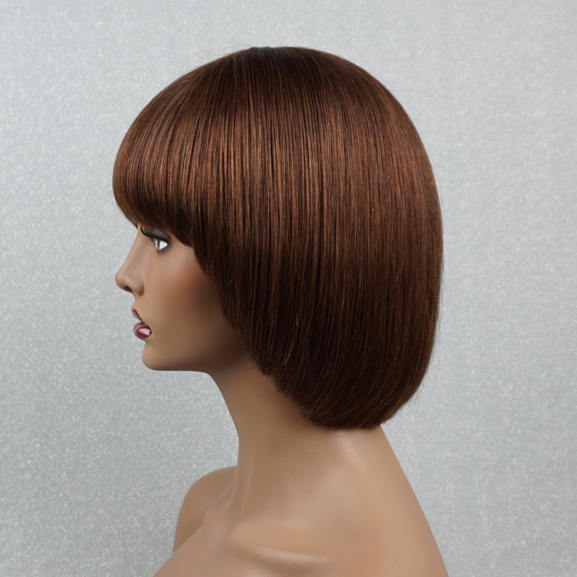 100 Human Hair Bob Wig With Bangs Dark Brown Wigs For Women Etsy