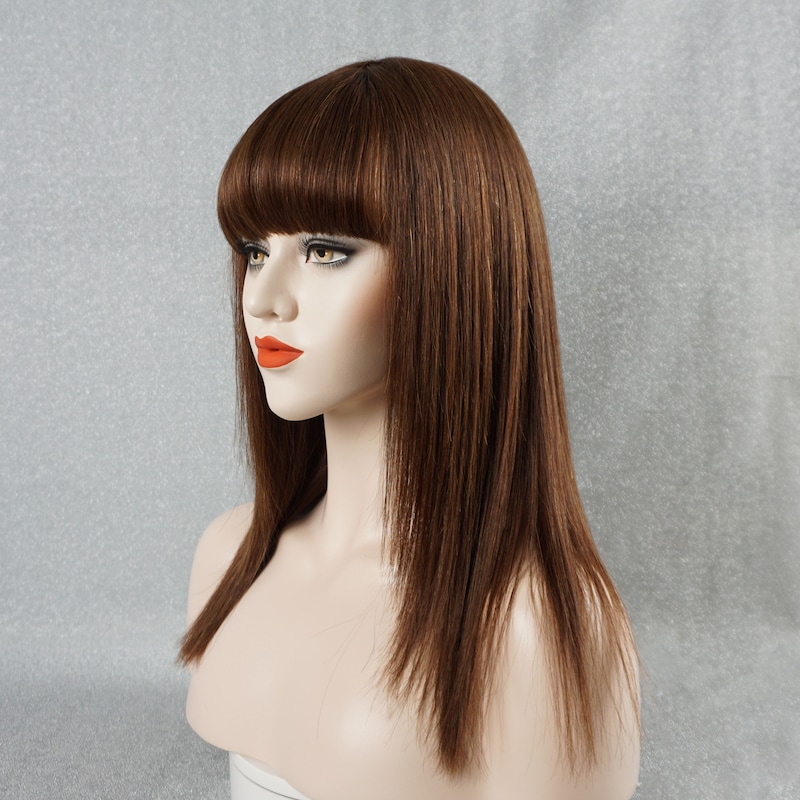 Long Human Brown Hair Wigs With Bangs - Etsy