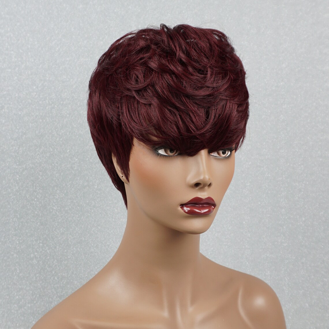 Burgundy Pixie Cut 100 Human Hair Wig With Bangs Short Wigs Etsy
