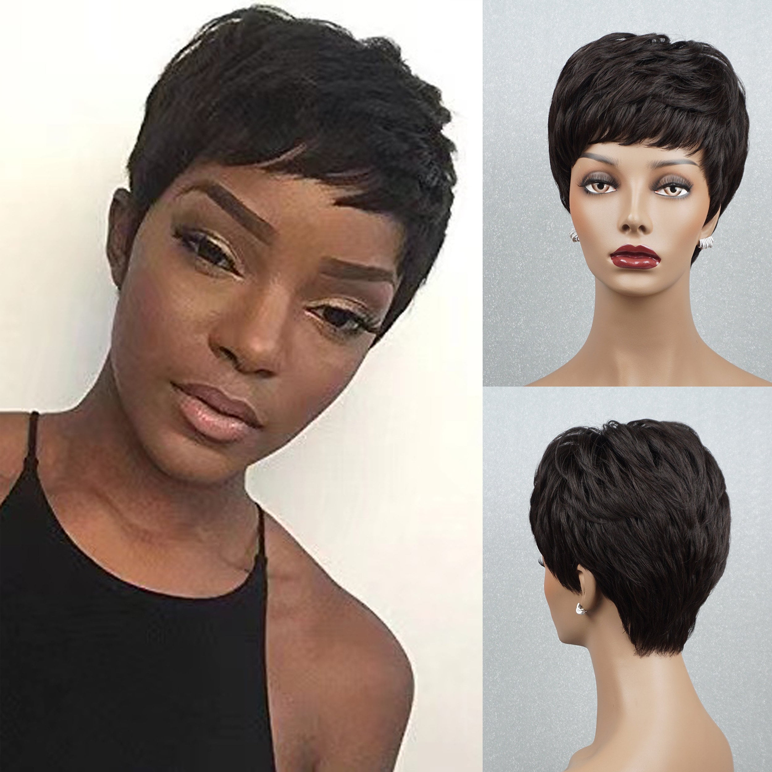 Natural Black Pixie Cut Human Hair Wigs for Black Women Full - Etsy