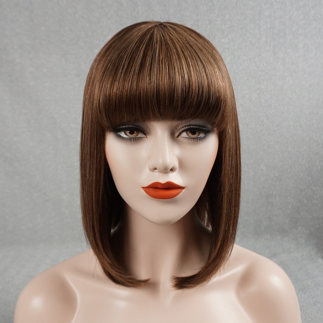 100% Human Hair Warm Brown Blonde Highlights 14inch Med-length Layered ...