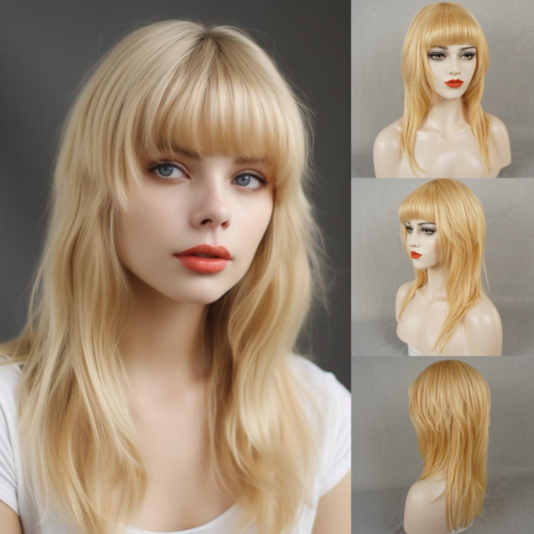 Long Shag Human Hair Wig With Bangs Blonde Wig for Women Hair Loss ...