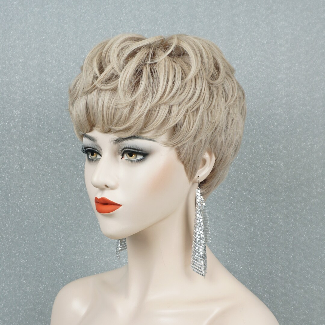100% Human Hair Ash Gray Pixie Wigs Short Wigs 150 Density Full Cap ...