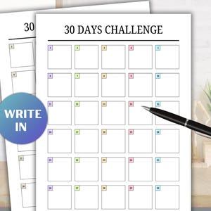 30 Day Challenge Template, Printable Habit Tracker, Water Tracker, Goal ...