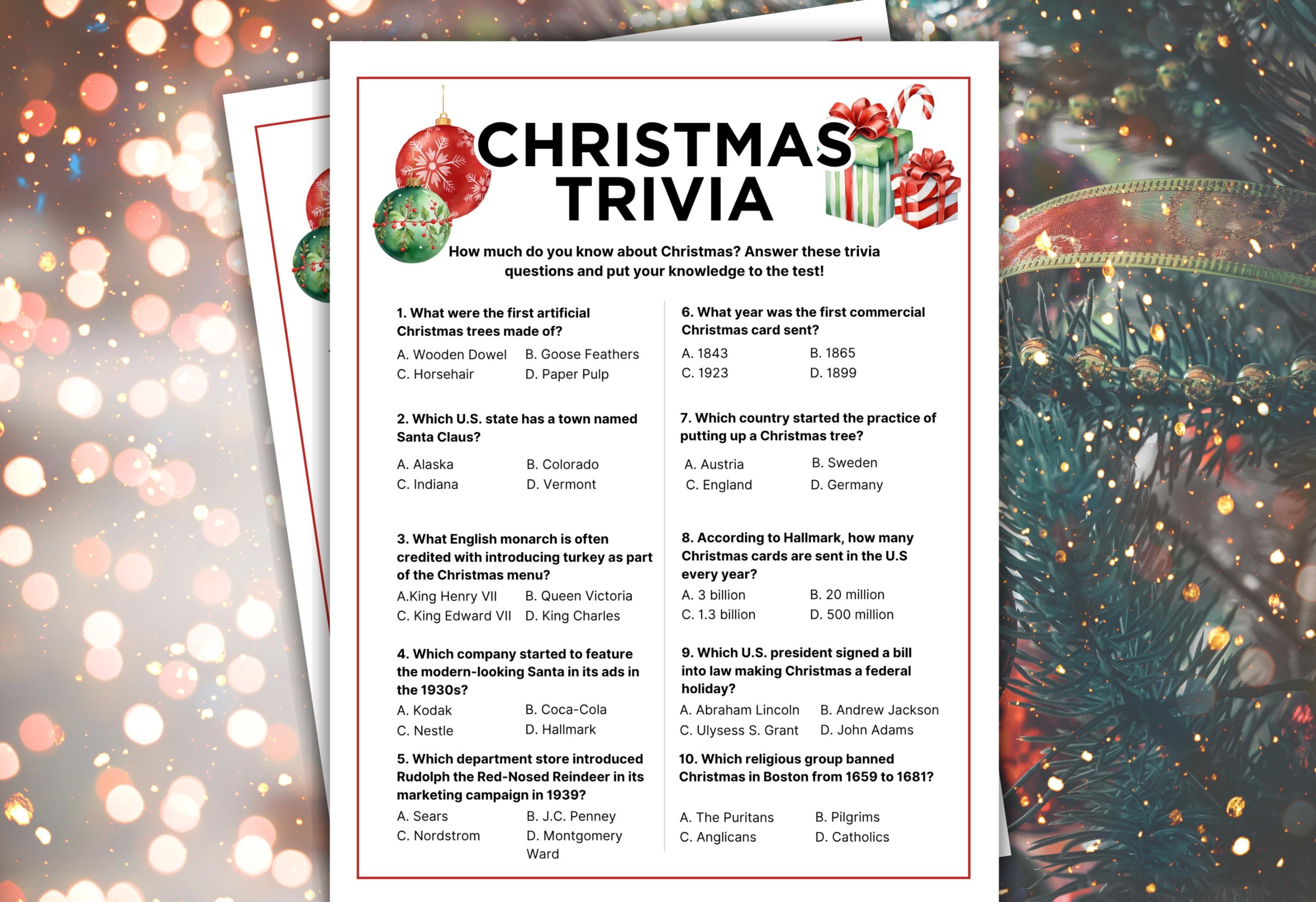 Christmas Trivia Game, Family Holiday Trivia Game, Adult Holiday Games ...