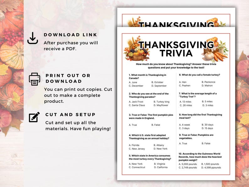 Thanksgiving Trivia Game, Fun Friendsgiving Games, Thanksgiving Party ...