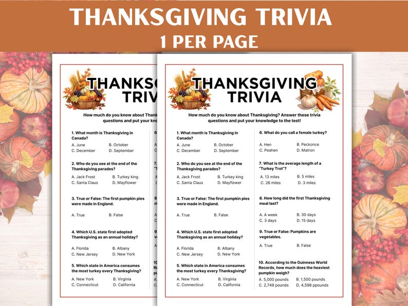 Thanksgiving Trivia Game, Fun Friendsgiving Games, Thanksgiving Party ...
