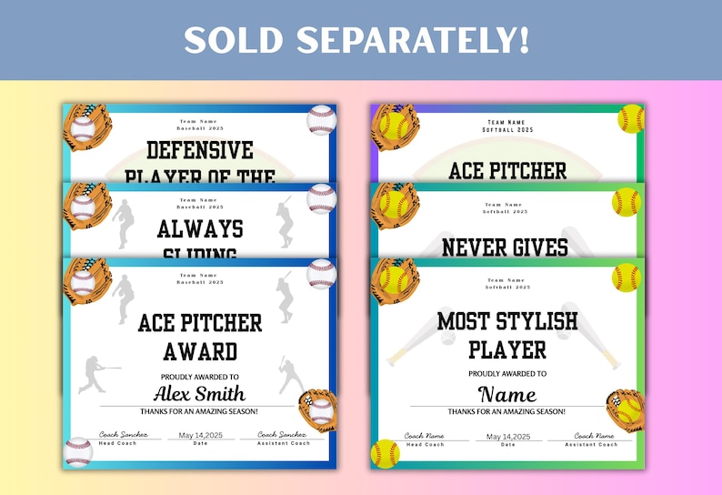 Editable Baseball Awards Templates | Baseball Certificate | Unique End ...