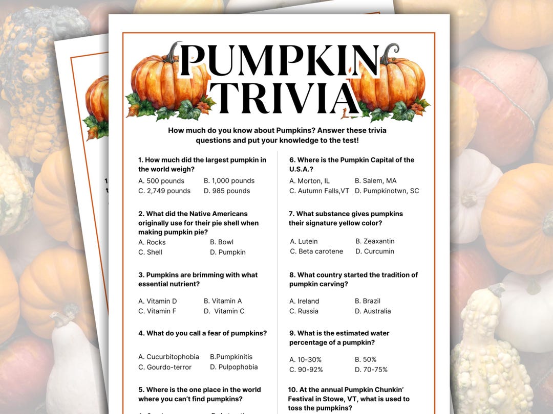 Pumpkin Trivia Game, Fall Trivia Game, Autumn Printable Games, Office ...