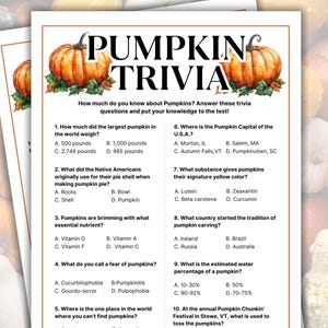 Pumpkin Trivia Game, Fall Thanksgiving Party, Autumn Trivia Game, Fall ...