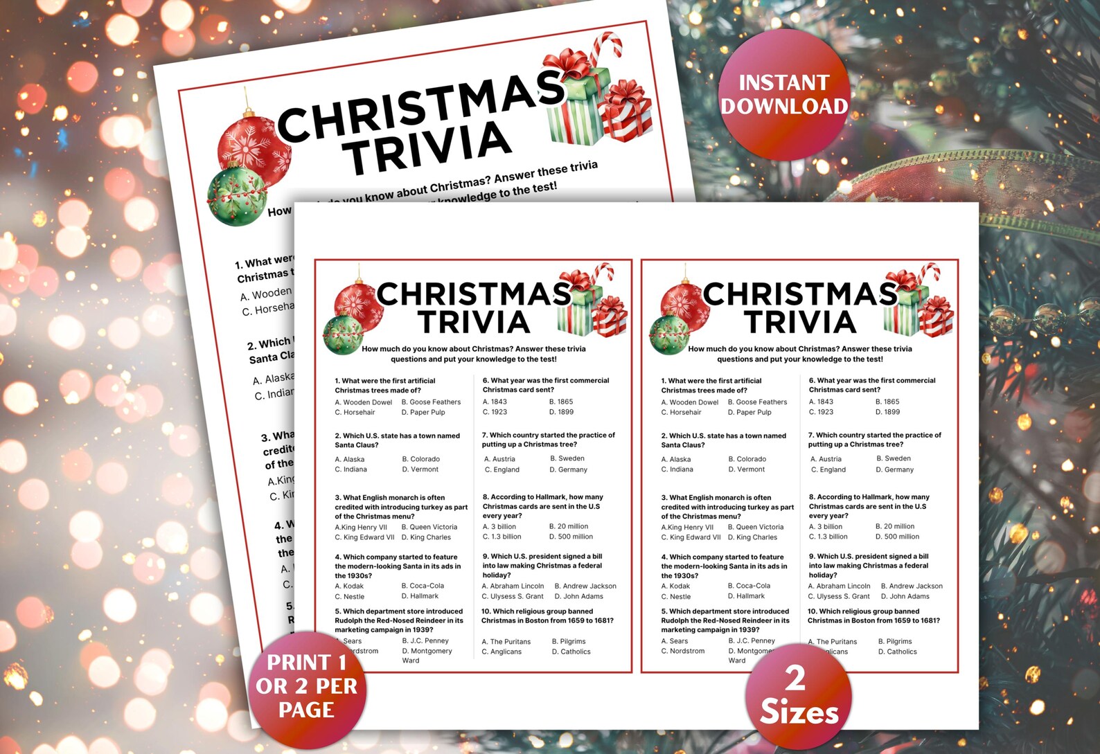 Christmas Trivia Game, Family Holiday Trivia Game, Adult Holiday Games ...