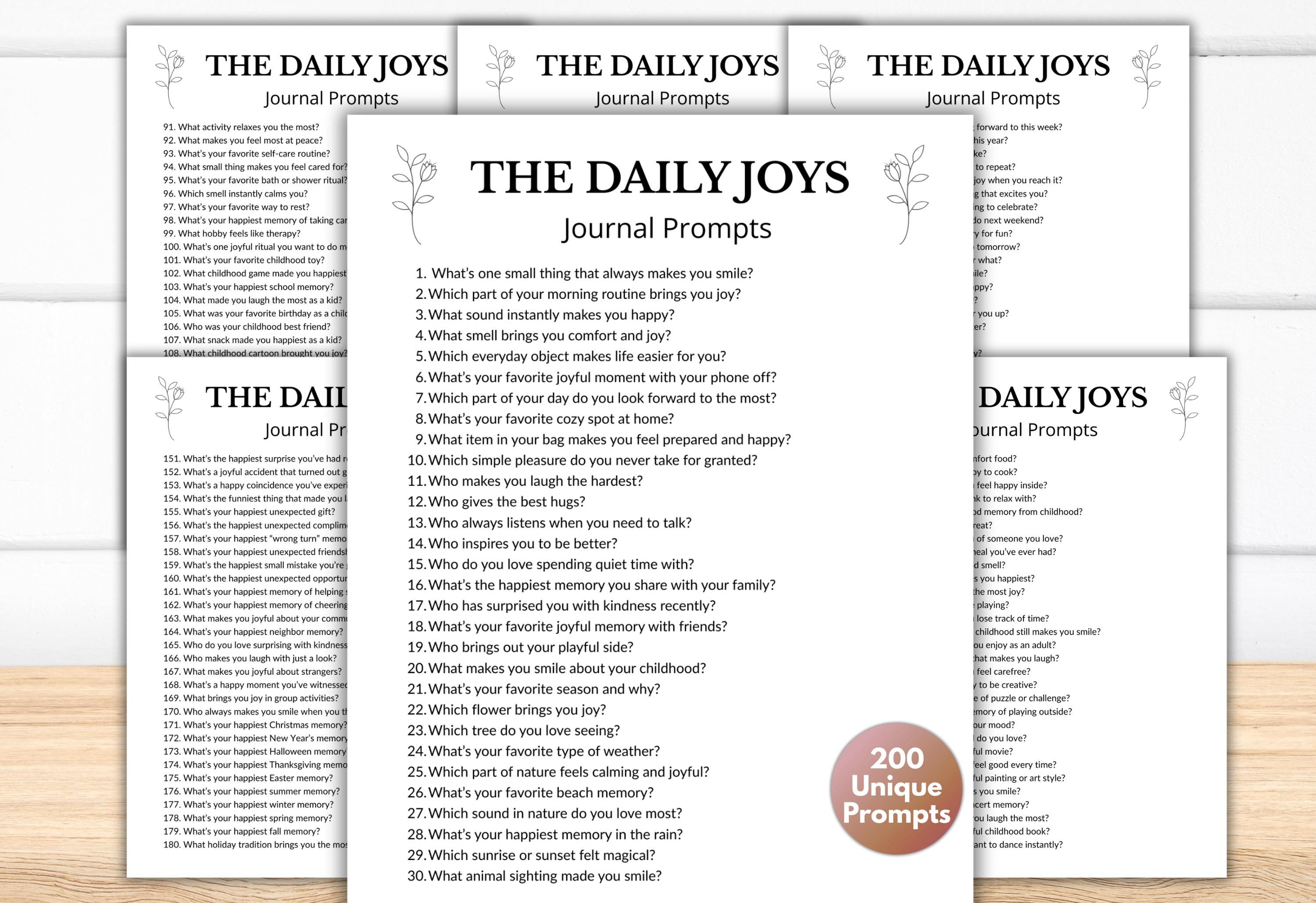 200 Daily Joys Journal Prompts, Self Discovery Writing Prompts, Daily ...