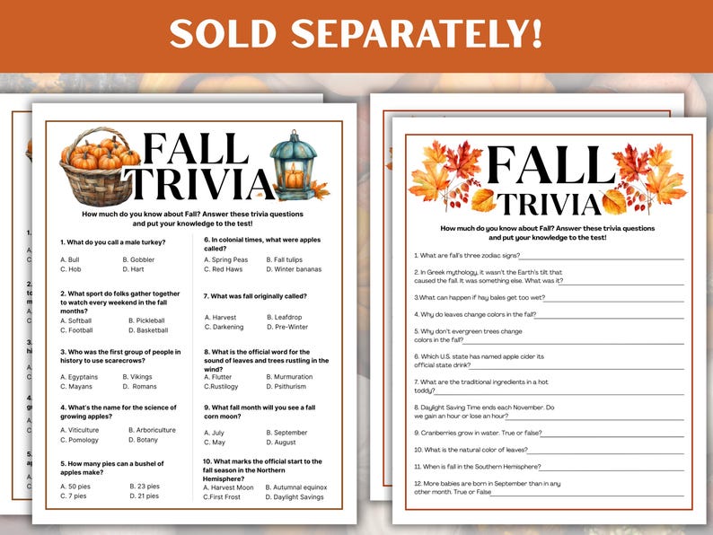 Pumpkin Trivia Game, Fall Trivia Game, Autumn Printable Games, Office ...