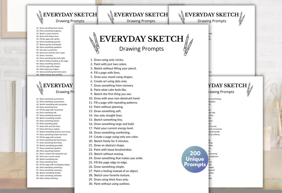 200 Everyday Sketch Prompts, Drawing Prompts, Art Prompt for Kids, Draw ...