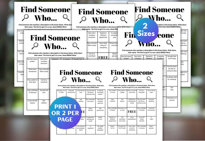 Ice Breaker Bingo Game, Find Someone Who, Office Party, Office Party ...