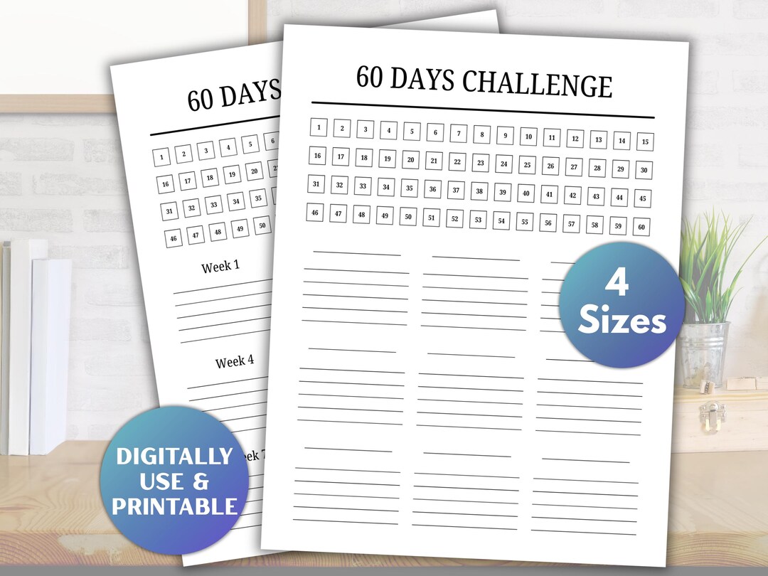 60 Day Challenge Template, Printable Habit Tracker, Water Tracker, Goal ...