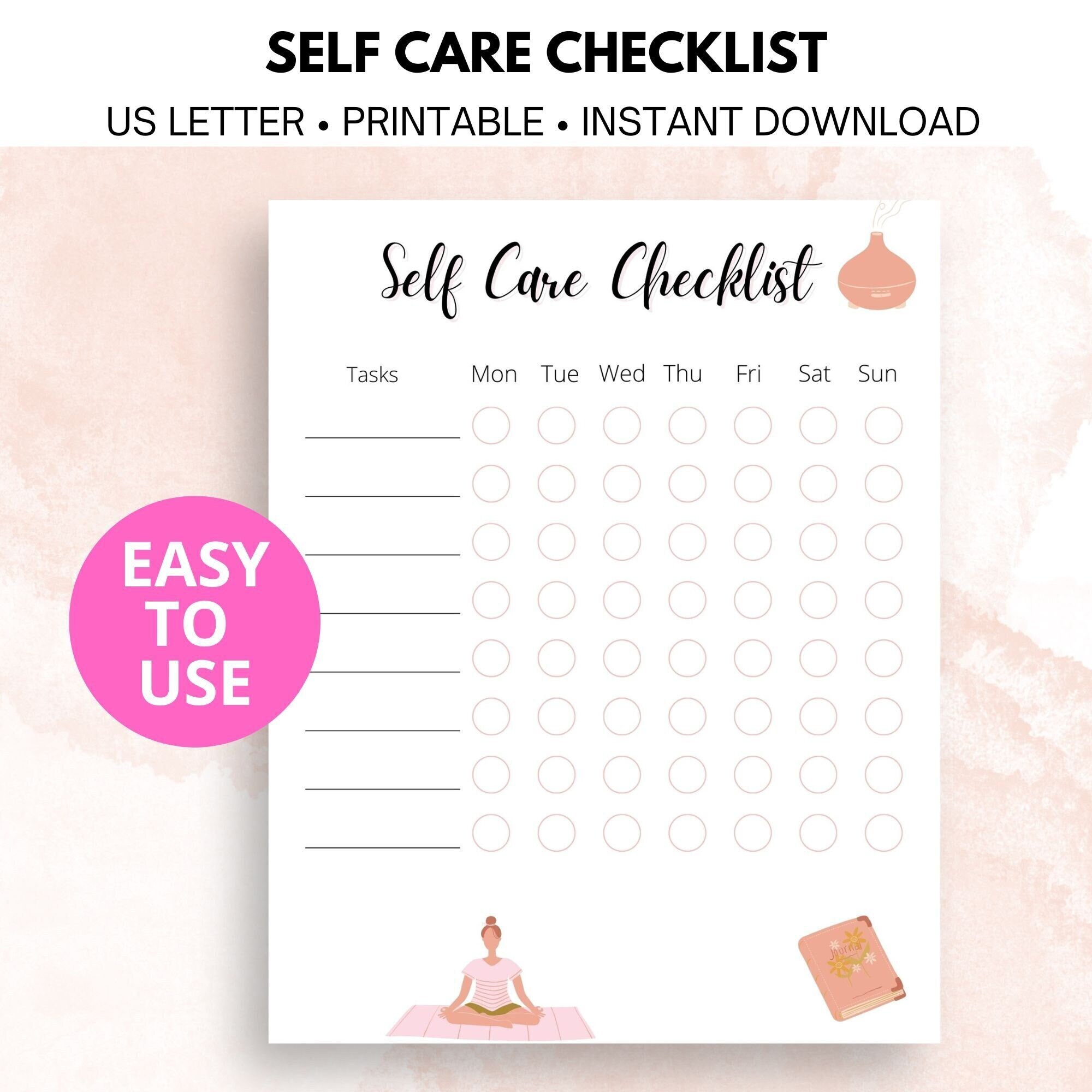 Self Care Checklist Journal Tracker Mindfulness Mental Health Template ...