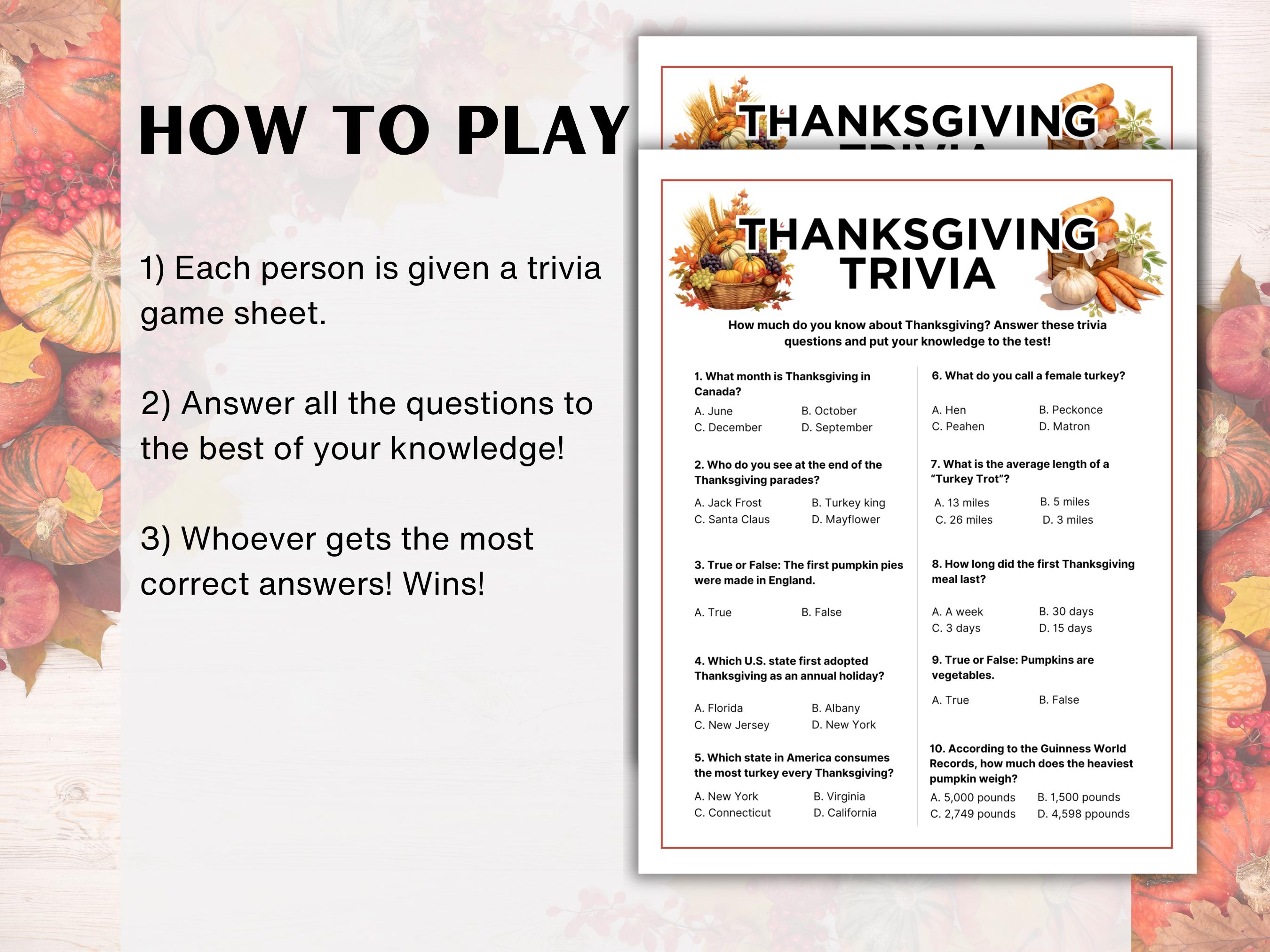 Thanksgiving Trivia Game, Fun Friendsgiving Games, Thanksgiving Party ...