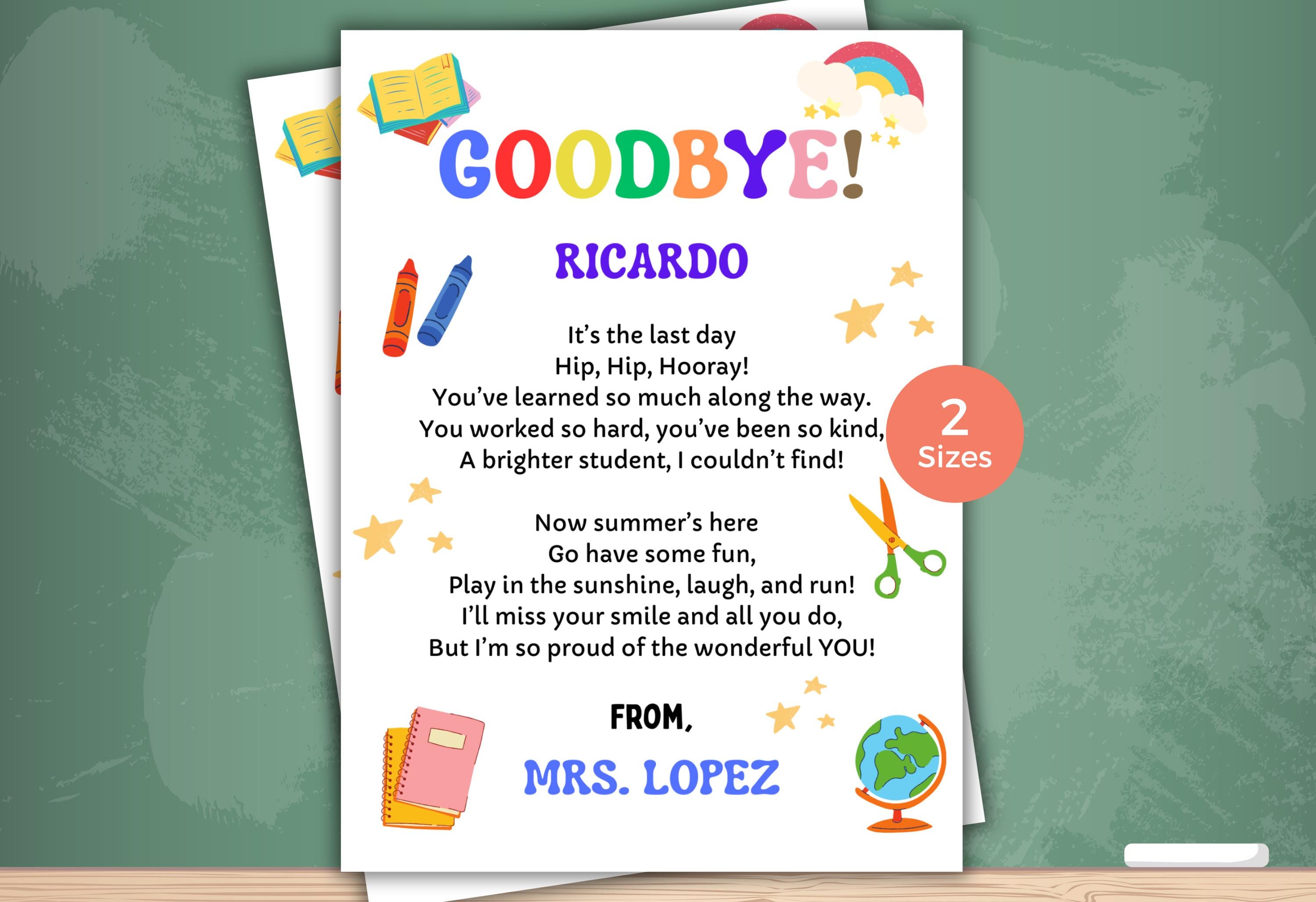 End of the Year Poem From Teacher | Last Day of School Graduation Gift ...