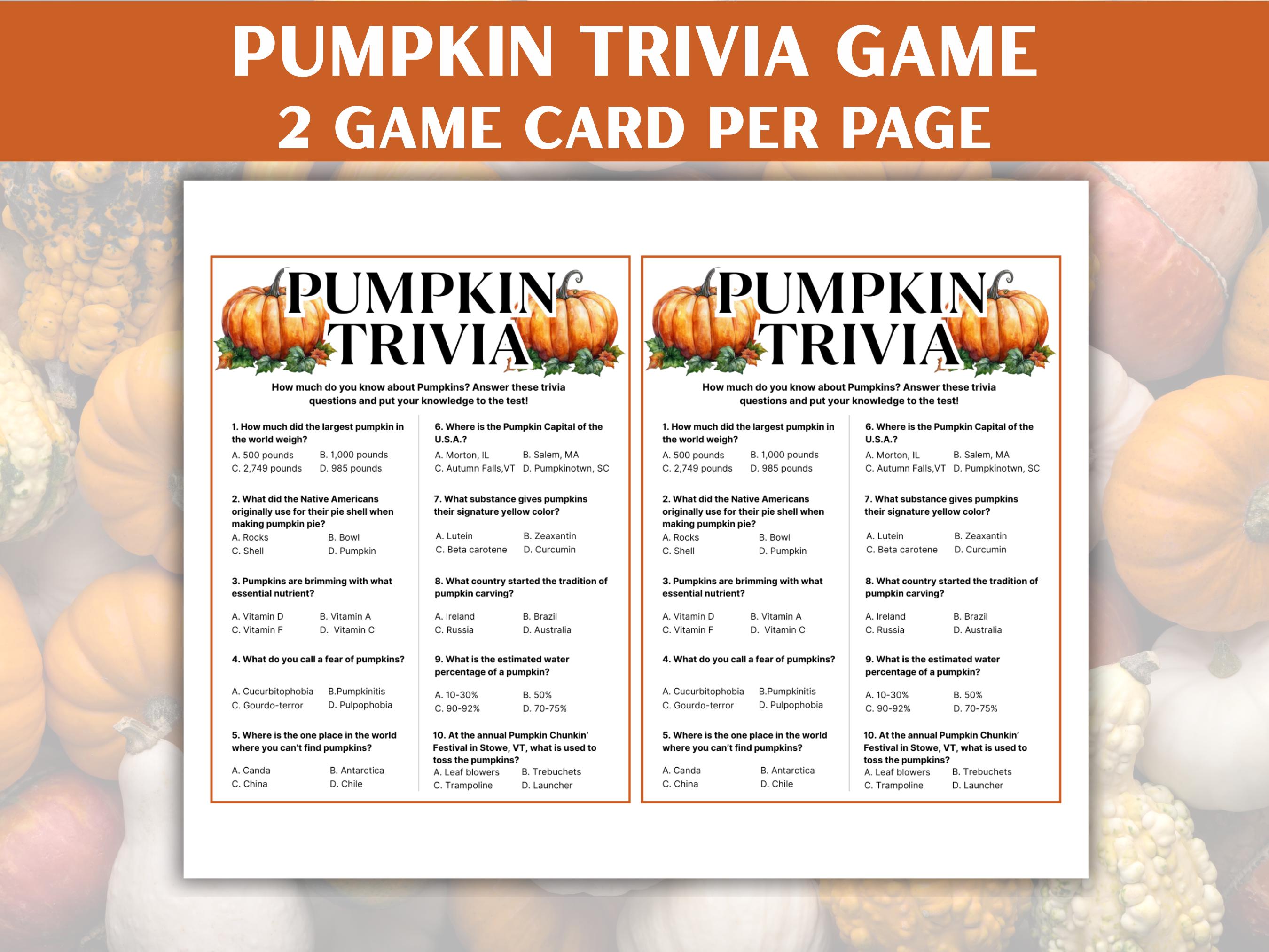Pumpkin Trivia Game, Fall Trivia Game, Autumn Printable Games, Office ...