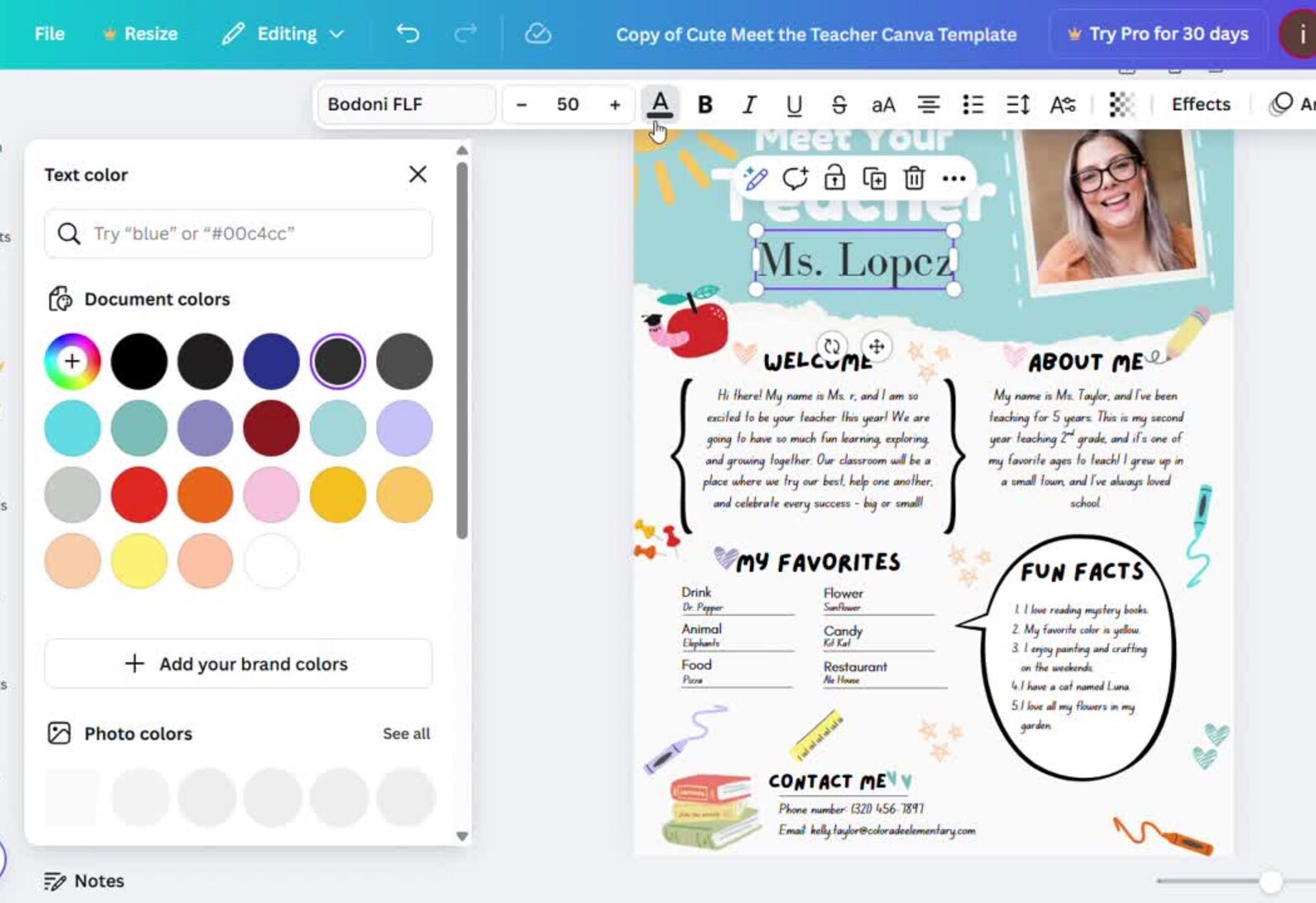Editable Meet the Teacher Template, Customizable Canva Template, Back ...