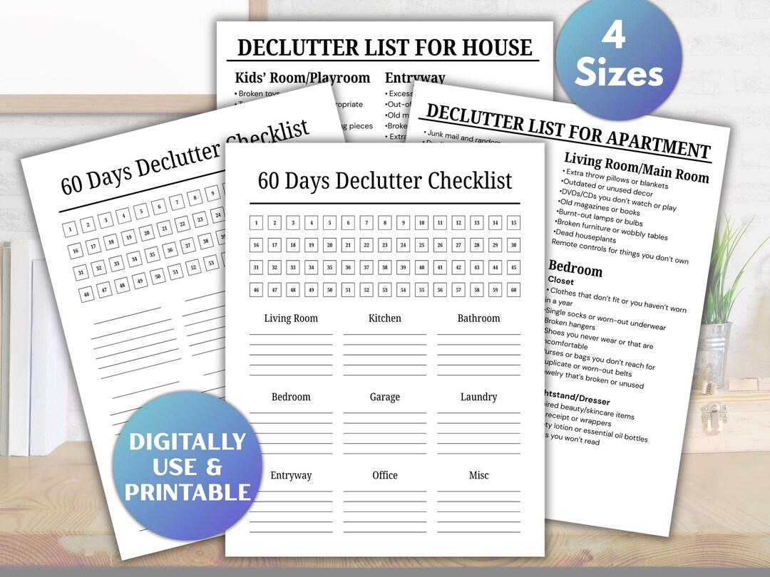 60 Day Declutter Checklist Challenge, House Lists, Apartment Lists ...
