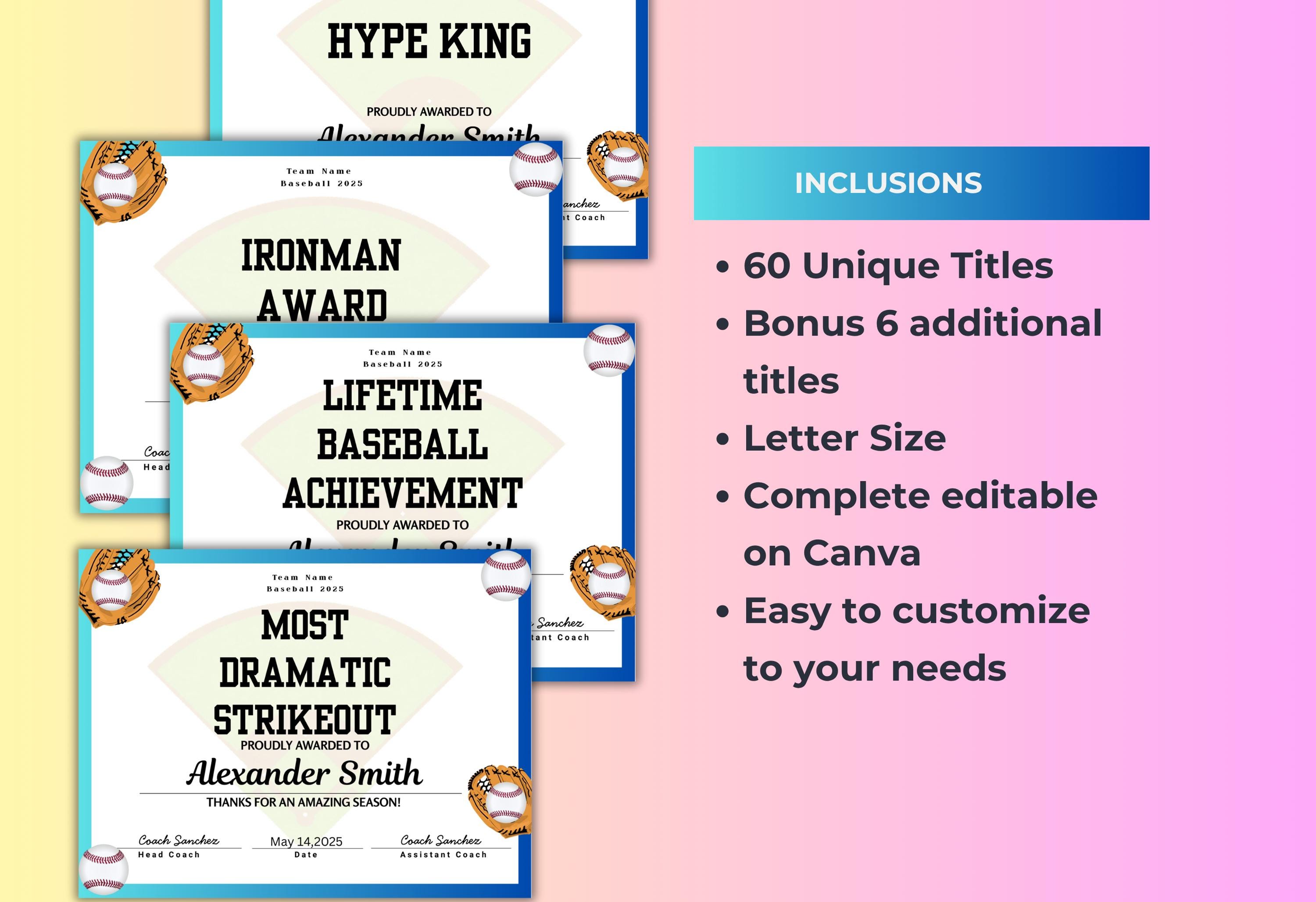 Editable Baseball Awards Templates | Baseball Certificate | Unique End ...
