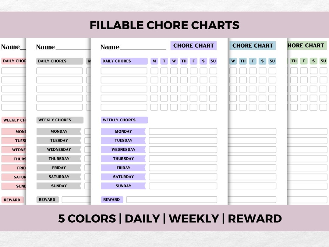 Fillable Chore Chart for Family, Personalized Chore Chart, Summer Chore ...