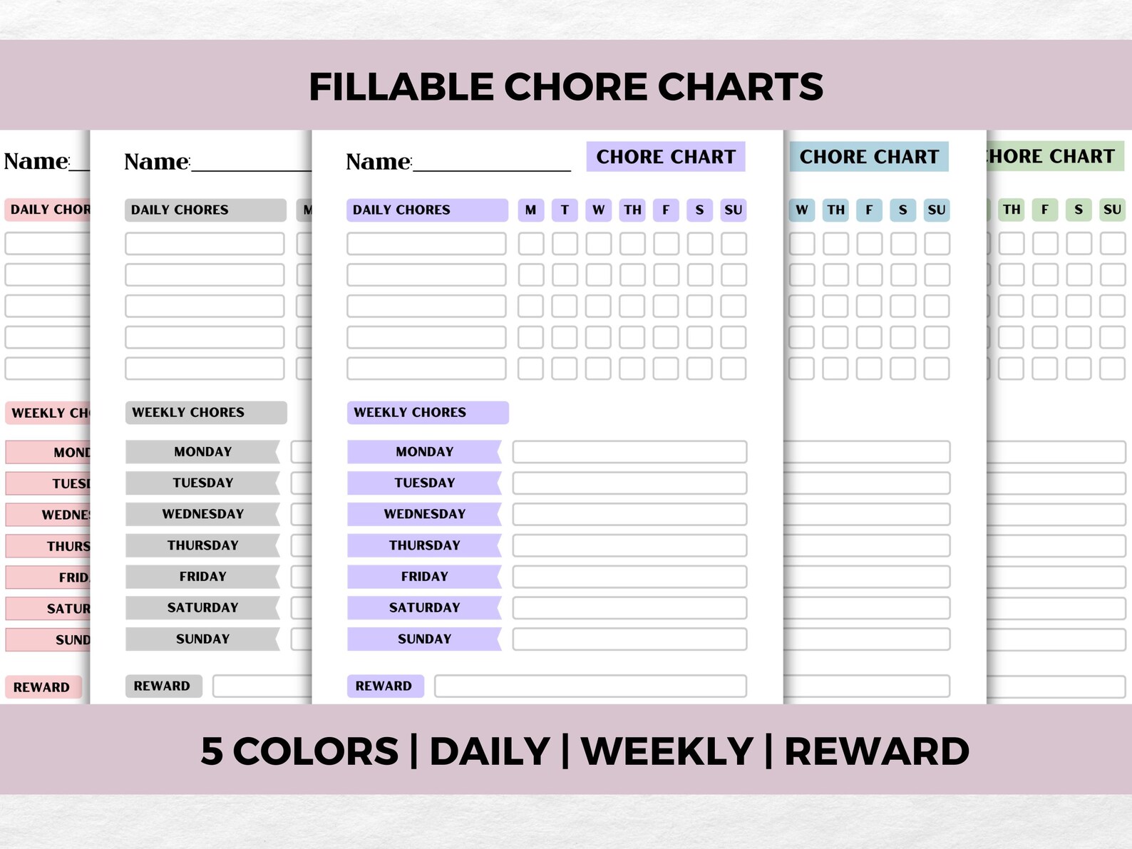 Fillable Chore Chart for Family, Personalized Chore Chart, Summer Chore ...