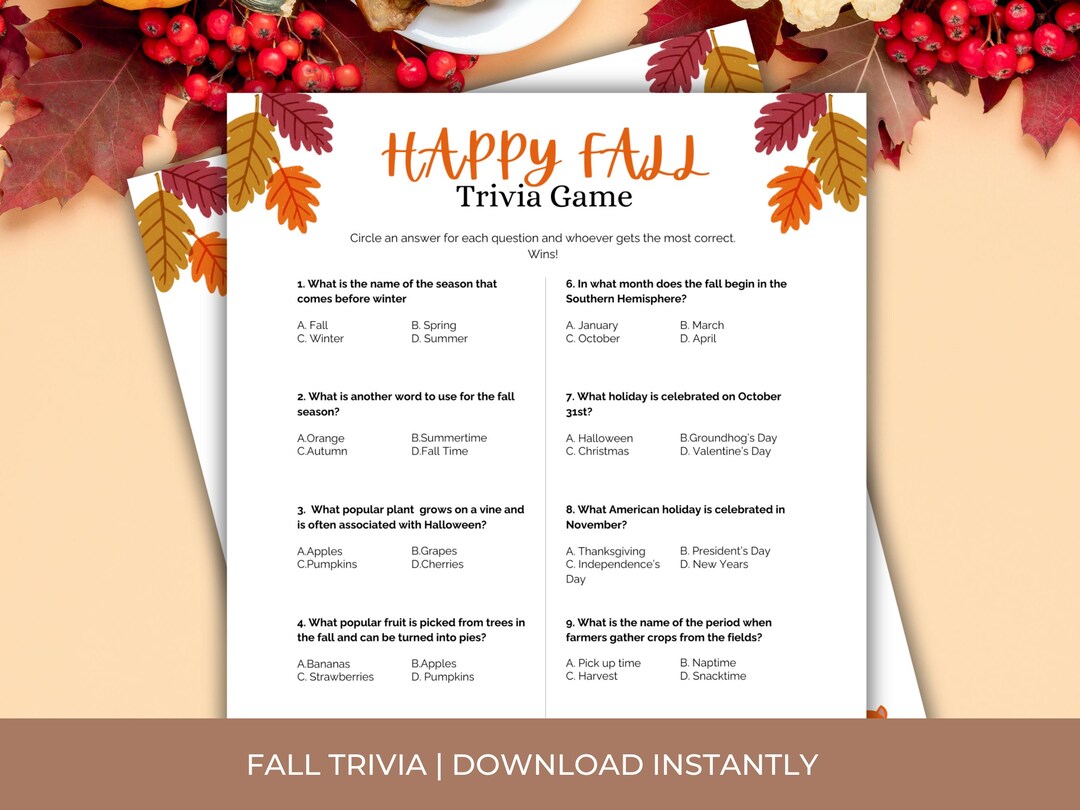 Happy Fall Trivia Game: Autumn Party Fun, Family Game, Office Games - Etsy