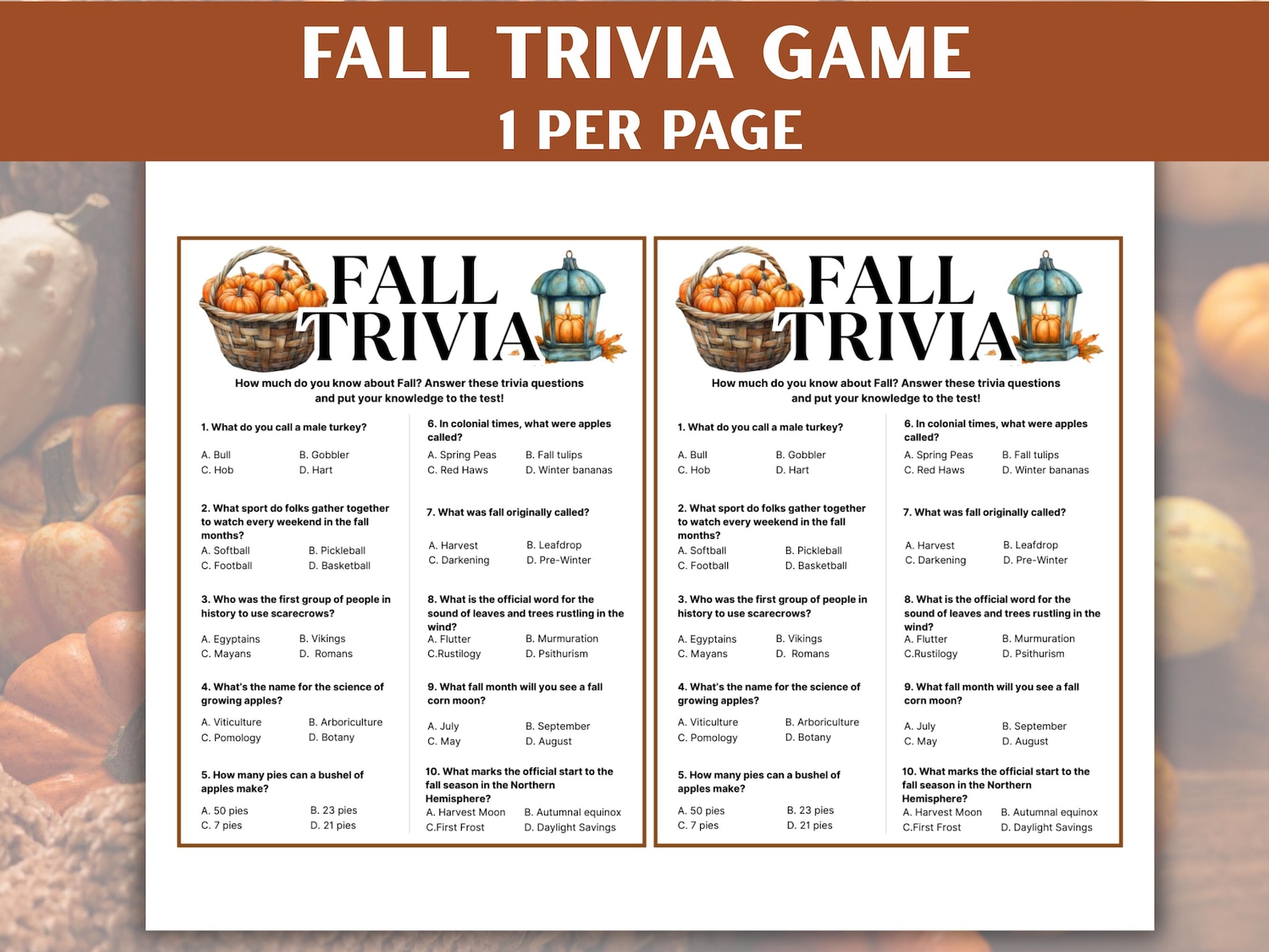 Fall Trivia Game, Autumn Printable Games, Fall Printable Games, Fall ...