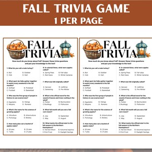 Fall Trivia Game, Autumn Printable Games, Fall Printable Games, Fall ...