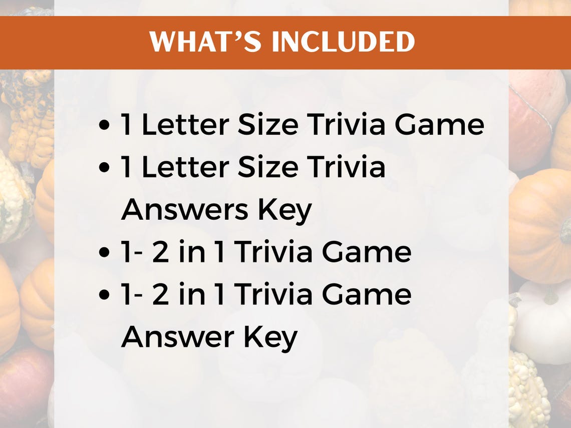 Pumpkin Trivia Game, Fall Thanksgiving Party, Autumn Trivia Game, Fall ...