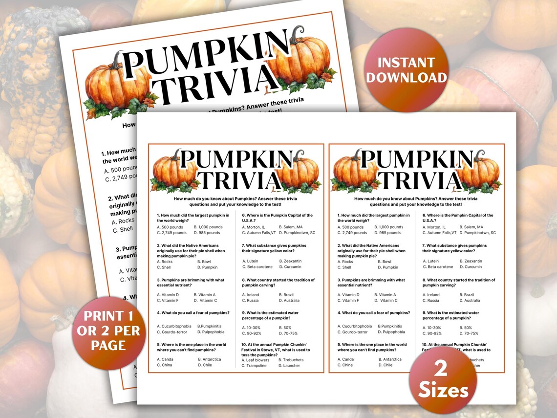 Pumpkin Trivia Game, Fall Thanksgiving Party, Autumn Trivia Game, Fall ...